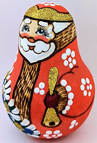 Needzo Santa Claus Christmas Wooden Decoration Gift for Kids Adults Hand Painted Roly Poly 3 1/2 Inch Tall, Hand Made Nevalyashka