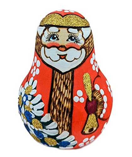 Needzo Santa Claus Christmas Wooden Decoration Gift for Kids Adults Hand Painted Roly Poly 3 1/2 Inch Tall, Hand Made Nevalyashka
