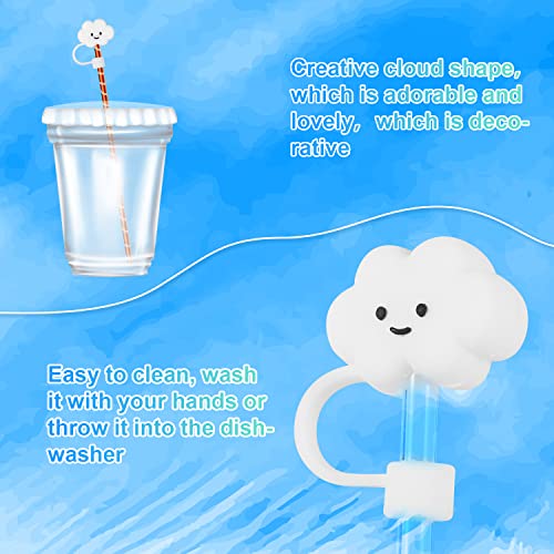 4pcs Straw Covers for Reusable Straws, Cute Straw Covers Cap Silicone Straw Tips Lids Dust-Proof Cloud Straw Covers Cap Straw Toppers for Stanley Cup Sippy Cups with 8mm Diameter Straws
