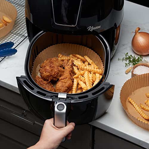 [125 Count] 7.9 Inch Disposable Round Air Fryer Liners, Non-Stick Parchment Paper Liners, Waterproof, Oil Resistance - Kraft