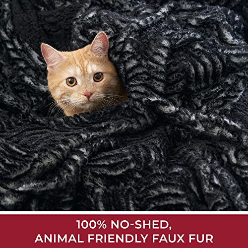 Mellanni Faux Fur Fuzzy Blankets - Soft Blankets and Throws - Shaggy Throw Plush Blanket - Dual-Sided Faux Fur & Sherpa - Shed-Resistant Couch Throw Blankets (1 Throw Blanket 60" x 80'' Black)
