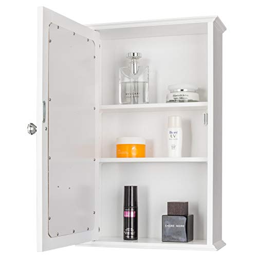 DOLFISH Bathroom Cabinet Wall Mounted, Multifunction and Space Saving for Bathroom Space MDF Painted Surface with Mirror Single Door and 2 Adjustable Shelves, White