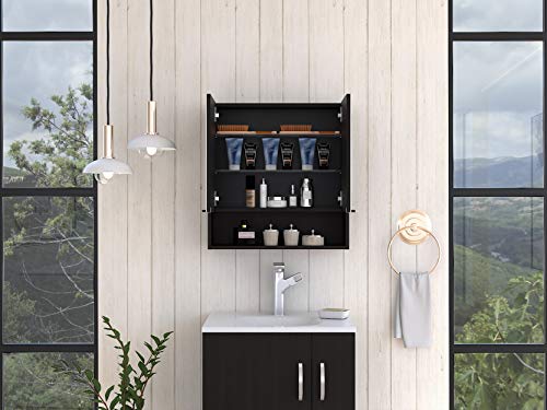 FM FURNITURE Ozark 24" Mirrored Medicine Cabinet with Shelf & Closed Storage for Bathroom