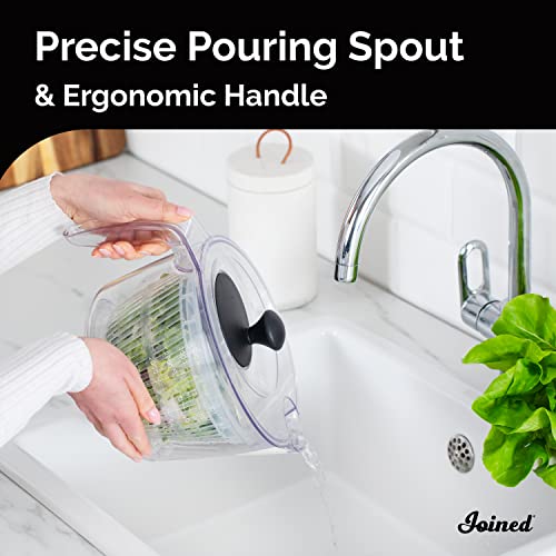 Joined Small Salad Spinner with Rotary Handle, Measuring Jug and Colander - Quick and Easy Multi-Use Lettuce Spinner, Vegetable Dryer, Fruit Washer, Pasta and Fries Spinner - 3.7 Qt
