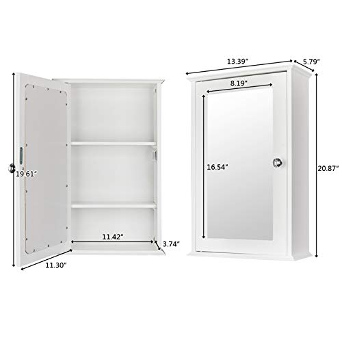 DOLFISH Bathroom Cabinet Wall Mounted, Multifunction and Space Saving for Bathroom Space MDF Painted Surface with Mirror Single Door and 2 Adjustable Shelves, White