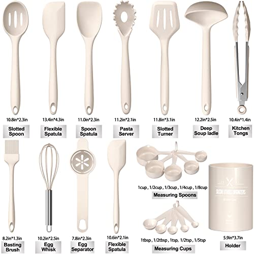 Silicone Kitchen Cooking Utensils Set, Umite Chef 22Pcs Heat Resistant Kitchen Utensils, Spatula, Spoon, Whisk, Dishwasher Safe Kitchen Utensil Gadgets Tools Set for Nonstick Cookware(Khaki)