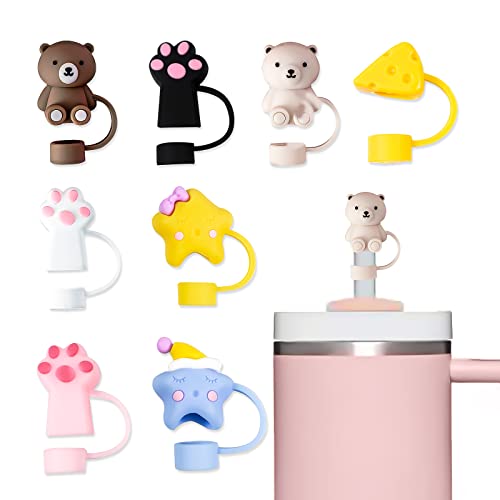 8Pcs Straw Cover for Stanley Cup, Silicone Straw Covers Cap,Cute Cartoon Dust-Proof Reusable Drinking Straw Tips Protector for Stanley Cup or 12mm Drinking Straws Plug Decoration (Mixed Style)
