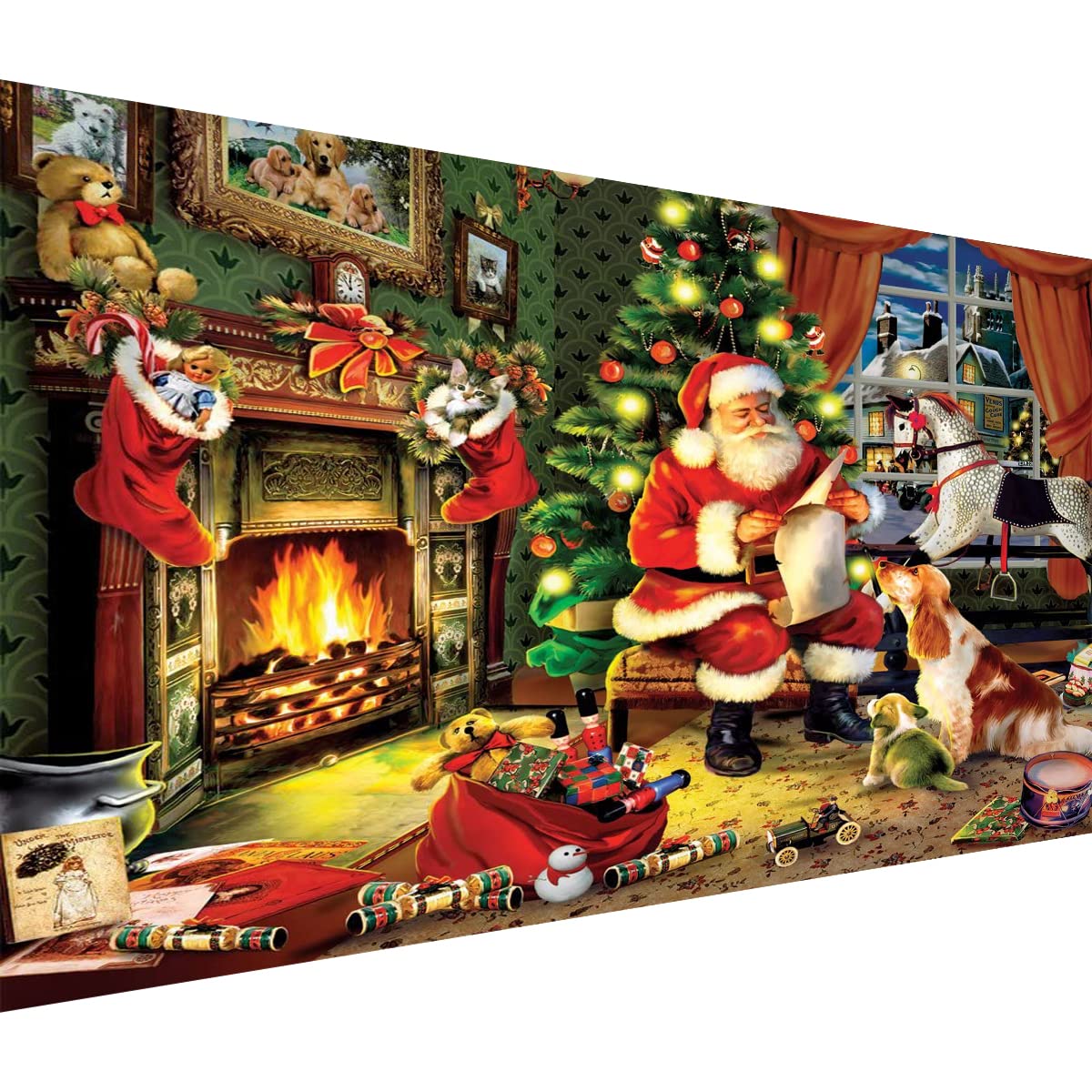 GESOON Christmas Large Diamond Painting Kits for Adults Beginner,5D DIY Diamond Art Paint with Santa and Gift List Round Full Drill for Home Wall Decor Gift 28x16 inch Red