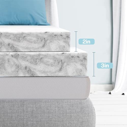 BedsPick 2 Inch Memory Foam Mattress Topper Twin XL Size, Bamboo Charcoal Mattress Topper, CertiPUR-US Certified, Super Soft Twin XL Topper College Dorm Extra Long Mattress Pad
