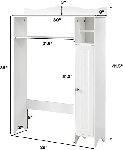 Hysache Over-The-Toilet Storage Organizer, Home Bathroom Space Saver w/ 2 Long Open Shelves, 1-Door Cabinet, Adjustable Shelf, Anti-Toppling Storage Rack, Freestanding Organizer Toilet Rack Stand