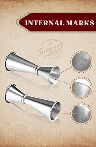 KITESSENSU Jigger for Bartending, Japanese Jigger 2 oz 1 oz with Measurements Inside, 18/8 Stainless Steel Cocktail Jiggers