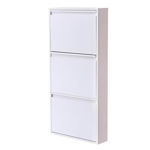 LUOSHALIYA 3 Drawer Shoe Storage Cabinet Wall-Mounted and No-Assembly Shoe Cabinet Holds 9 Shoes, Storage Shoe Rack for Entryway Hallway and Corridor(White)