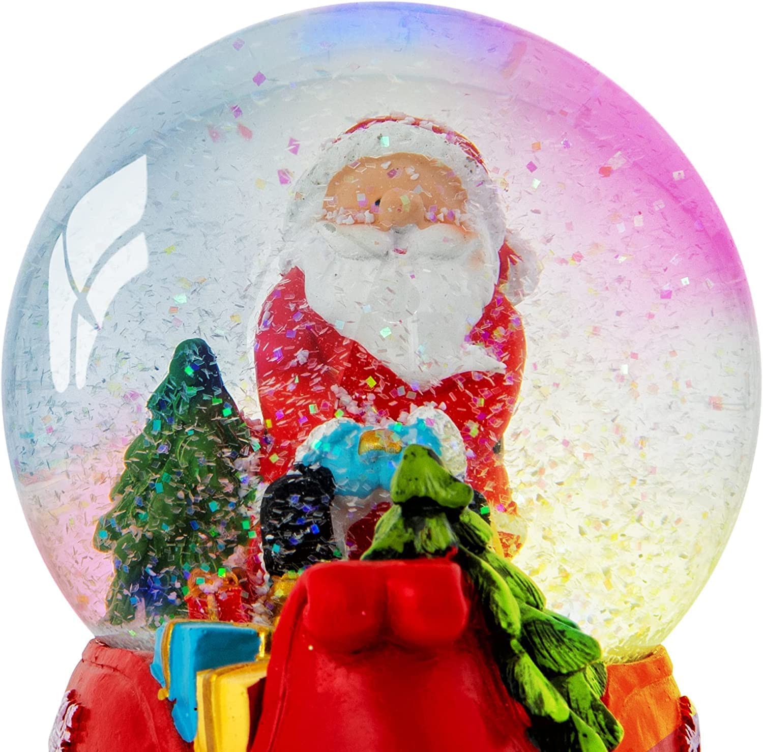 Celebright Christmas Musical Snow Globe - Plays 8 Songs Including Jingle Bells & Lights Up with Changing LED Colours - Large 14cm (Santa on a Sleigh Base)