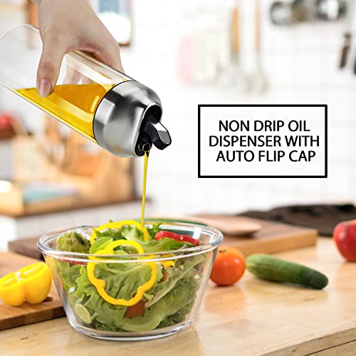 Aelga Olive Oil Dispenser - 14 OZ Glass Oil and Vinegar Dispenser Set - Oil Dispenser Bottles for Kitchen No Drip-Set of 2