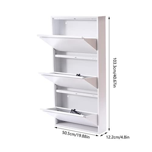 LUOSHALIYA 3 Drawer Shoe Storage Cabinet Wall-Mounted and No-Assembly Shoe Cabinet Holds 9 Shoes, Storage Shoe Rack for Entryway Hallway and Corridor(White)