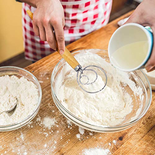 FUANRTK Danish Dough Whisk Bread Mixer，2 Pack Premium Stainless Steel Dutch Whisk With a Dough Scraper for Bread, Pastry or Pizza Dough - Perfect Baking