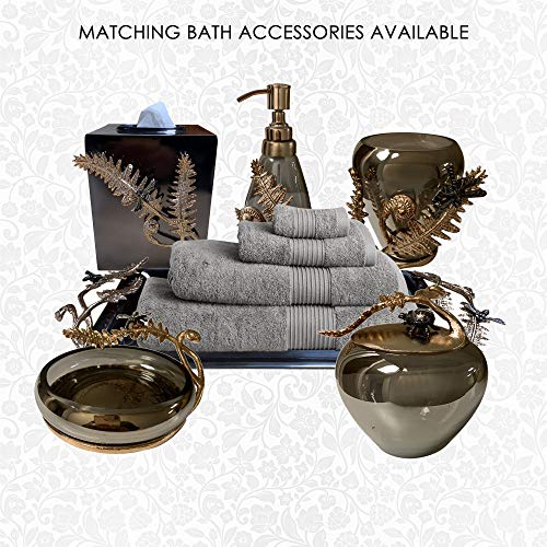 Cotton Jar with Lid in Glass and Metal for Bathroom Decor Cotton SwabHolder, Q-Tip Container Bath Accessory (Fern)