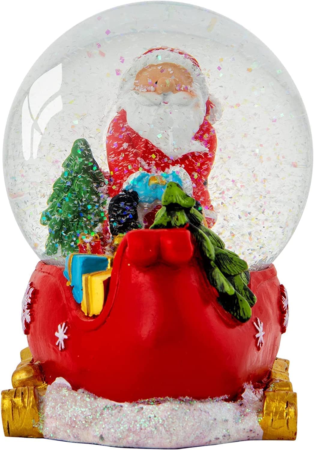 Celebright Christmas Musical Snow Globe - Plays 8 Songs Including Jingle Bells & Lights Up with Changing LED Colours - Large 14cm (Santa on a Sleigh Base)