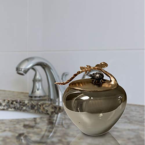 Cotton Jar with Lid in Glass and Metal for Bathroom Decor Cotton SwabHolder, Q-Tip Container Bath Accessory (Fern)