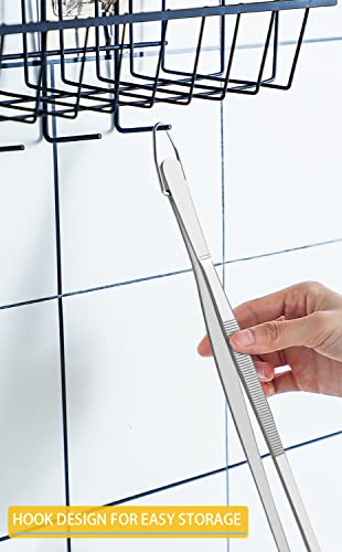 JETKONG Extra Long Kitchen Tweezers Heavy Duty Stainless Steel Cooking Tweezers, Set of 3 (9 12 14 Inch, Silver)