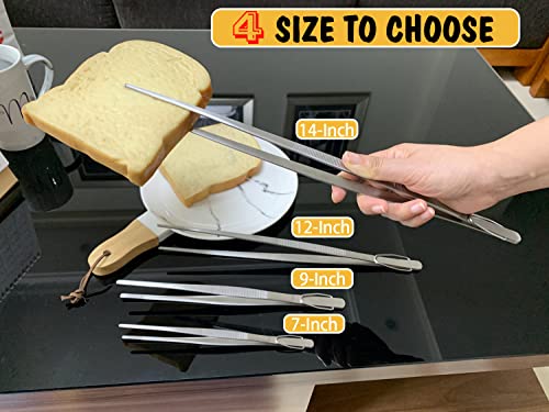 JETKONG Extra Long Kitchen Tweezers Heavy Duty Stainless Steel Cooking Tweezers, Set of 3 (9 12 14 Inch, Silver)