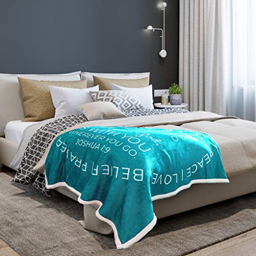 Bloom Enterprise Scripture Blanket - Religious Throw Blanket Makes Ideal Christian Gifts for Women - Prayer Blanket Has Bible Verse Joshua 1:9, Healing Blanket for Women & Christian Socks (Teal)
