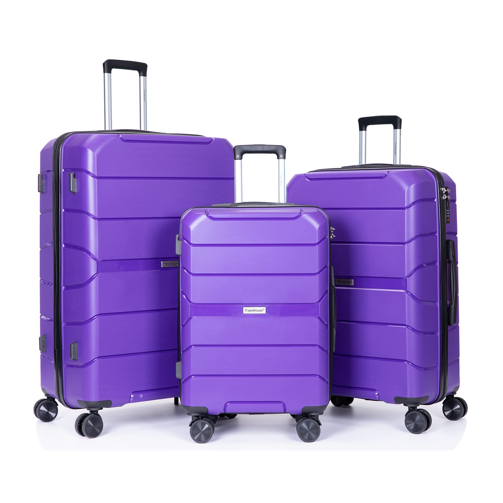 Travelhouse Amalodie Hardshell Upright Spinner Wheel Suitcase Set PP ABS, Lightweight Checked Carry-On Luggage 3-Piece Set with Spinner Wheels TSA Locks 20" 24" 28" (Jet Purple)