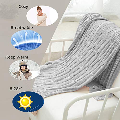 Lightweight Cooling Summer Throw Blanket, 100% Bamboo Fiber Made, Silky-Soft Smooth Knit Throws for Sofa/Bed/Travel, 47βX70β