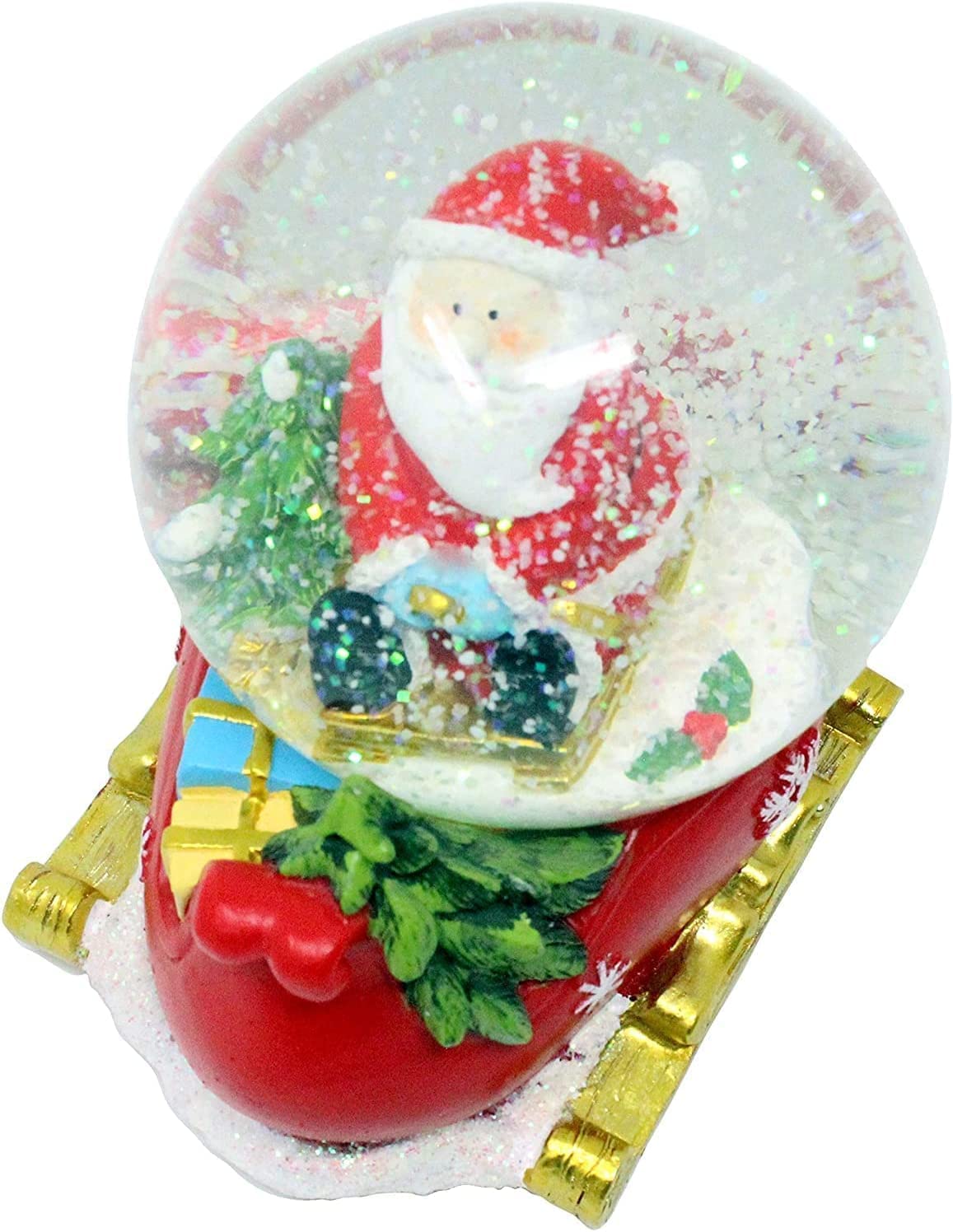 Celebright Christmas Musical Snow Globe - Plays 8 Songs Including Jingle Bells & Lights Up with Changing LED Colours - Large 14cm (Santa on a Sleigh Base)
