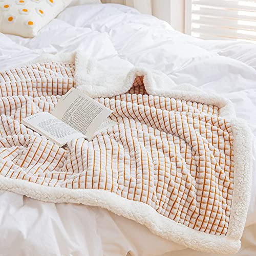 LOMAO Sherpa Blanket Throw Blanket Soft Warm Fleece Blanket Thick Blanket with Grid Pattern for Couch Sofa Bed Chair Home Decor (Mustard Yellow, 51"x63")