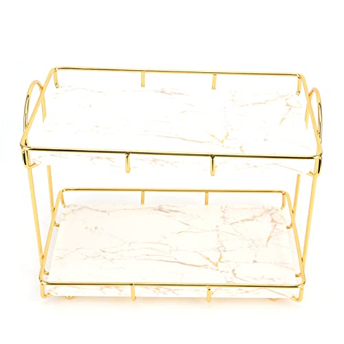 FTVOGUE 2-Tier Shelf Organizer Bathroom Countertop Rack Large Capacity Golden Bathroom Countertop Rack Storage Tray for Home Hotel Bedroom