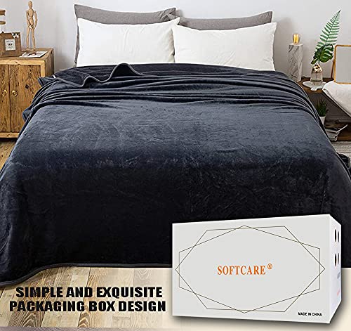 SOFTCARE Soft King Size Summer Blanket All Season 350GSM Thicken Warm Fuzzy Microplush Lightweight Thermal Fleece Blankets for California King/Cal King Oversized Bed Sofa Dark Grey 90"*108"