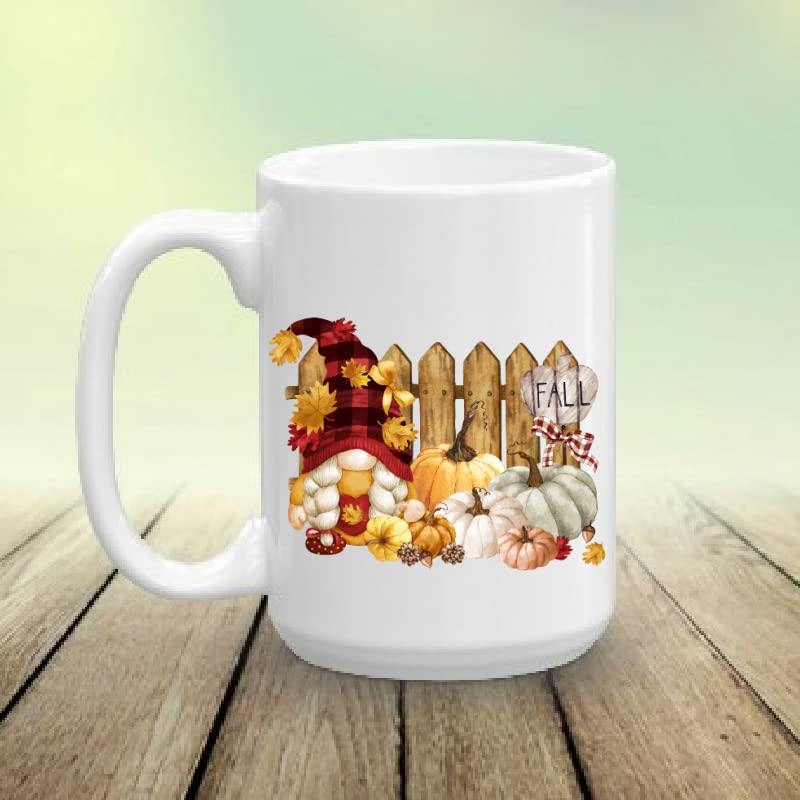 Fall Gnome Pumpkin Sublimation Transfer, Ready to Press, Autumn, Leaves, Pumpkins, Gnome Sublimation Transfer, Harvest, Ready to Use (Mug x4)