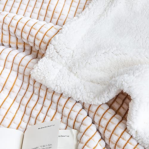 LOMAO Sherpa Blanket Throw Blanket Soft Warm Fleece Blanket Thick Blanket with Grid Pattern for Couch Sofa Bed Chair Home Decor (Mustard Yellow, 51"x63")