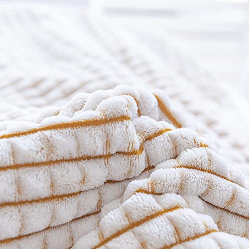 LOMAO Sherpa Blanket Throw Blanket Soft Warm Fleece Blanket Thick Blanket with Grid Pattern for Couch Sofa Bed Chair Home Decor (Mustard Yellow, 51"x63")