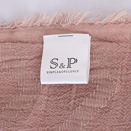 Simple&Opulence 100% Cotton Throw Blanket for Bed, Couch, Tufted Zigzag Knit Woven Boho Blanket with Tassels Soft Lightweight Breathable Cozy Blanket Farmhouse Decoration for All-Season (Dusty Rose)