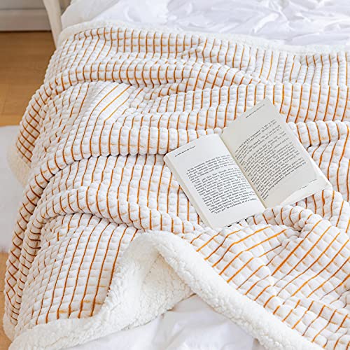 LOMAO Sherpa Blanket Throw Blanket Soft Warm Fleece Blanket Thick Blanket with Grid Pattern for Couch Sofa Bed Chair Home Decor (Mustard Yellow, 51"x63")
