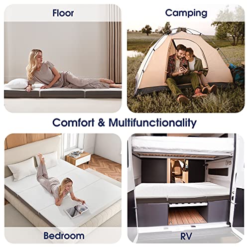BedLuxury 4 Inch Tri Folding Mattress Twin Size with Storage Bag, Foldable Memory Foam Topper Portable Floor Guest Bed with Removable Bamboo Cover, Breathable Washable