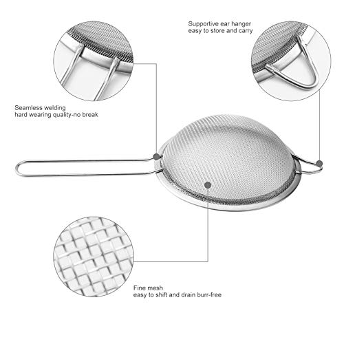 Yqlinnn Stainless Steel Fine Mesh Strainer, Set of 3 Fine Mesh Strainer for Kitchen, Use for Tea, Flour, Rice, Juice, Vegetable, Etc, 3.15", 5.51", 7.88", Silver