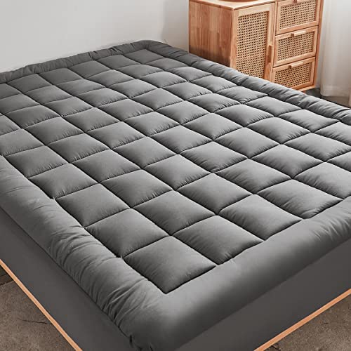 Mattress Pad - Pillow Topper with Stretches to 18β Deep Pocket Fits Up to 8β-21β Cooling Bed Topper,Soft and Breathable Mattress Protector Cover (Gray, Queen)