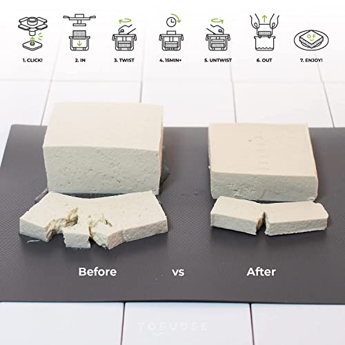 TOFUDEE Tofu Press With Auto IntelliSpring. Patent Adjustable Vegan Tofu Presser for Speed up Draining Water from All Types of Pressed Tofu without Crack