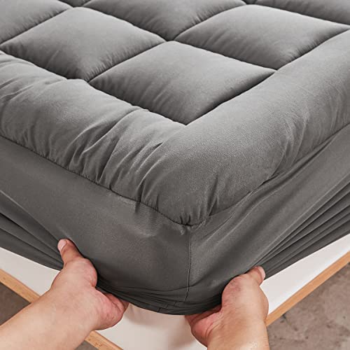 Mattress Pad - Pillow Topper with Stretches to 18β Deep Pocket Fits Up to 8β-21β Cooling Bed Topper,Soft and Breathable Mattress Protector Cover (Gray, Queen)