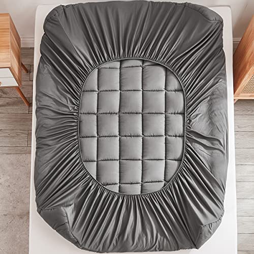 Mattress Pad - Pillow Topper with Stretches to 18β Deep Pocket Fits Up to 8β-21β Cooling Bed Topper,Soft and Breathable Mattress Protector Cover (Gray, Queen)