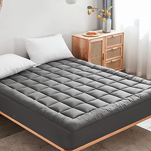 Mattress Pad - Pillow Topper with Stretches to 18β Deep Pocket Fits Up to 8β-21β Cooling Bed Topper,Soft and Breathable Mattress Protector Cover (Gray, Queen)