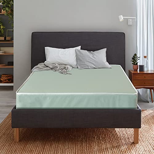 Treaton Pressure Relieving & Cooling High Density Foam Twin Mattress - 9-inch Water Proof Vinyl Medium Firm Tight Top Pocketed Coil Rolled Hybrid Mattres - Bed in Box, Green