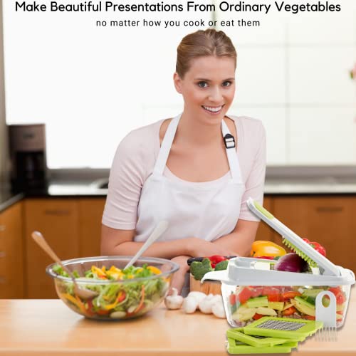 Brieftons QuickPush Food Chopper: Strongest & 200% More Container Capacity, 30% Heavier Duty, Fruit & Vegetable Chopper, Onion Chopper Vegetable Cutter, with 3 Dicer Blades & Keep-Fresh Lid, 5 Ebooks