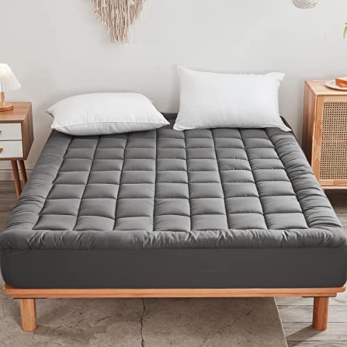 Mattress Pad - Pillow Topper with Stretches to 18β Deep Pocket Fits Up to 8β-21β Cooling Bed Topper,Soft and Breathable Mattress Protector Cover (Gray, Queen)