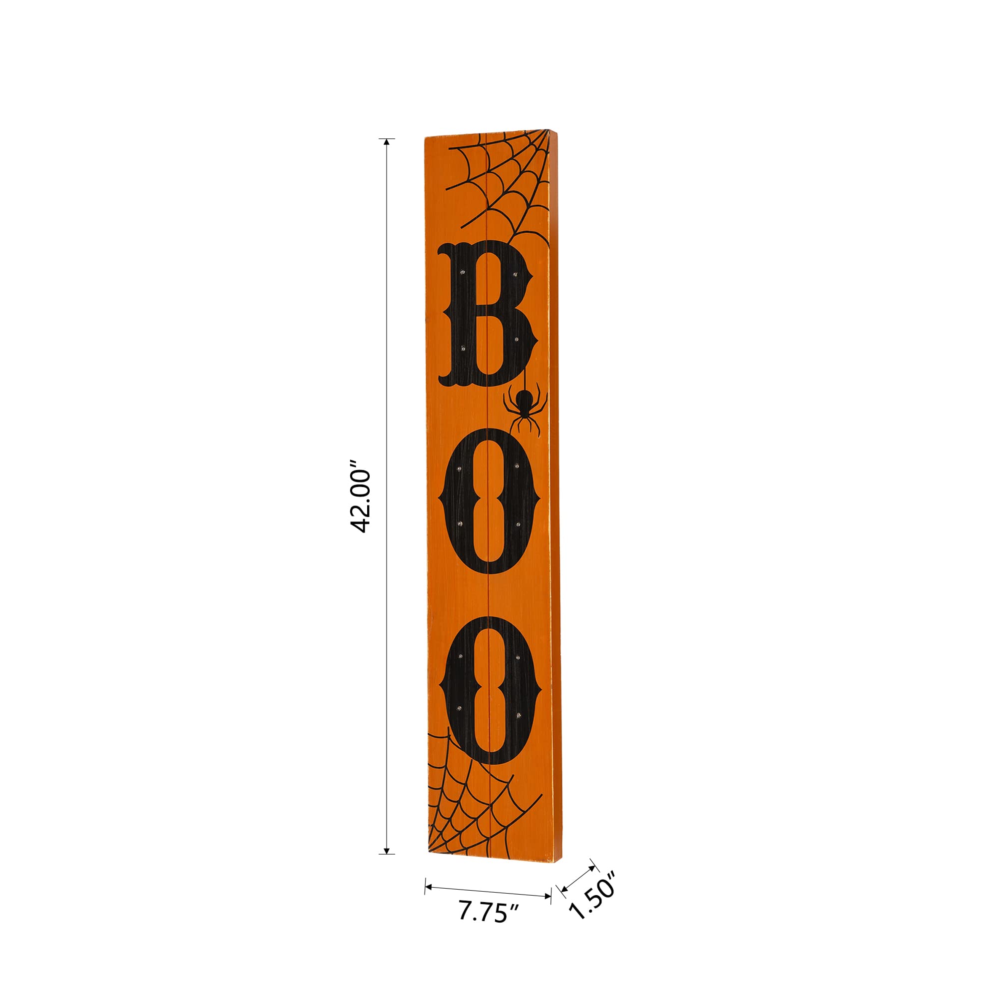 Glitzhome 42" H Halloween Porch Board Sign with Timer 6 Hours On /18 Hours Off, Lighted Halloween "BOO" Hang Sign or Lean Against Wall Standing Sign, 12 LED Lights Wood Plaques for Outdoor Decor