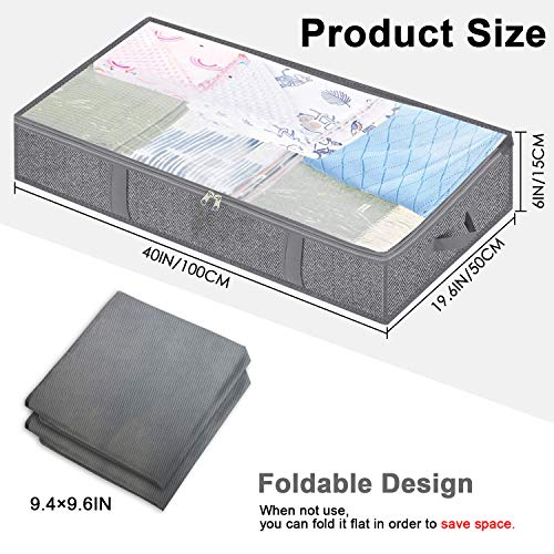 Under the Bed Storage Bags Container,Foldable Large Capacity Underbed Bins Organizer with 4 Strong Handles,2 Sturdy Zippers and Clear Window for Blanket Comforter Clothing Bedding
