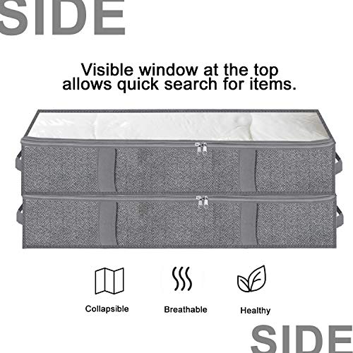 Under the Bed Storage Bags Container,Foldable Large Capacity Underbed Bins Organizer with 4 Strong Handles,2 Sturdy Zippers and Clear Window for Blanket Comforter Clothing Bedding